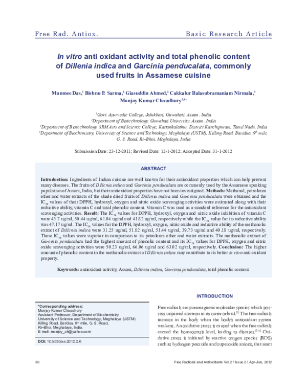 (PDF) In vitro antioxidant activity and total phenolic content of Digera muricata leaves