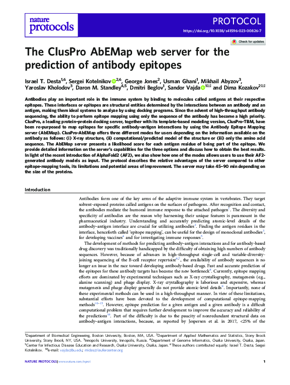 (PDF) The ClusPro AbEMap web server for the prediction of antibody epitopes