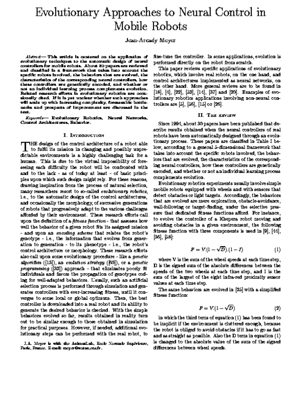 (PDF) Evolutionary approaches to neural control in mobile robots