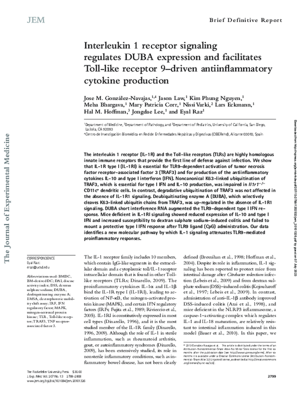 (PDF) Interleukin 1 receptor signaling regulates DUBA expression and ...