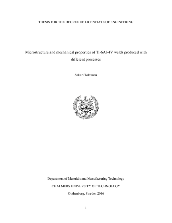 (PDF) Microstructure and mechanical properties of Ti-6Al-4V welds produced with different processes