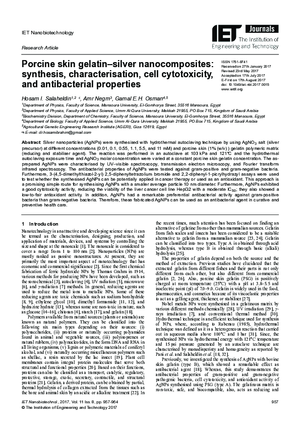 (PDF) Porcine skin gelatin–silver nanocomposites: synthesis ...