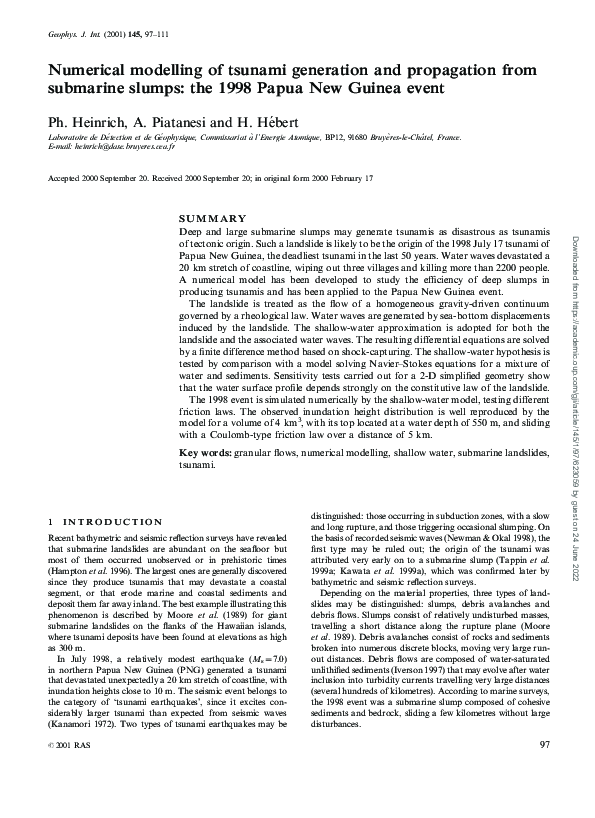 (PDF) Numerical modelling of tsunami generation and propagation from submarine slumps: the 1998 ...