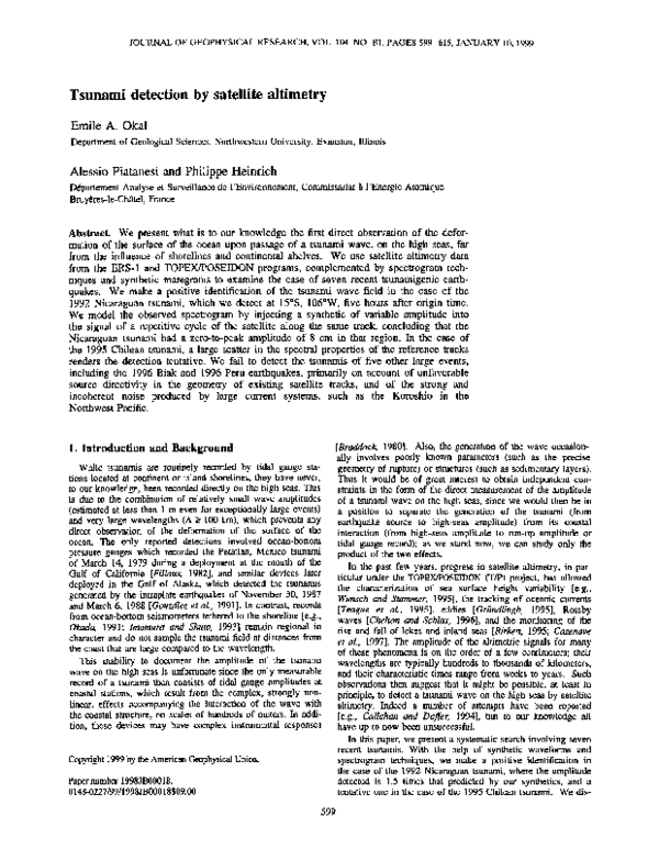 Pdf Tsunami Detection By Satellite Altimetry Philippe Heinrich