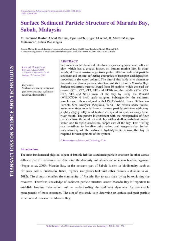 (PDF) Surface Sediment Particle Structure of Marudu Bay, Sabah, Malaysia
