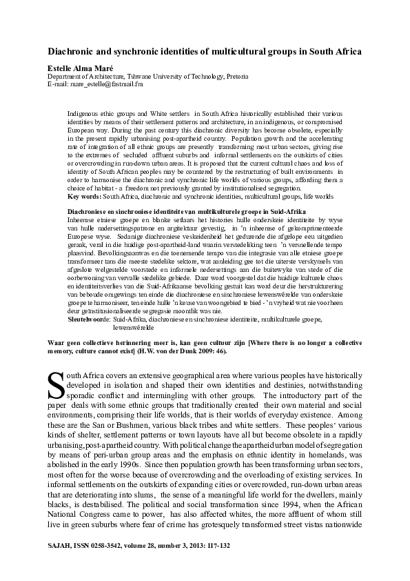 (PDF) Diachronic and synchronic identities of multicultural groups in South Africa