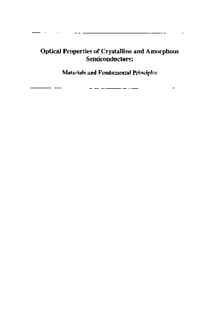 (PDF) Optical Properties of Crystalline and Amorphous Semiconductors