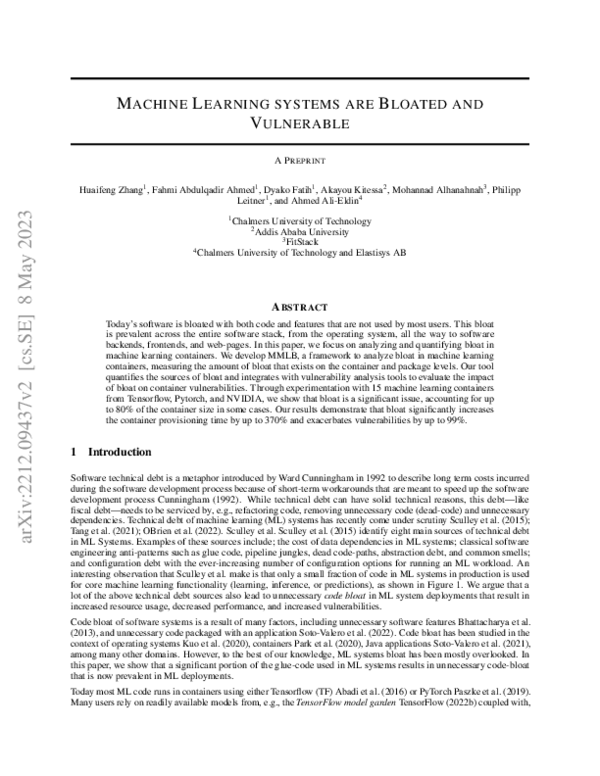 (PDF) Machine Learning Containers are Bloated and Vulnerable