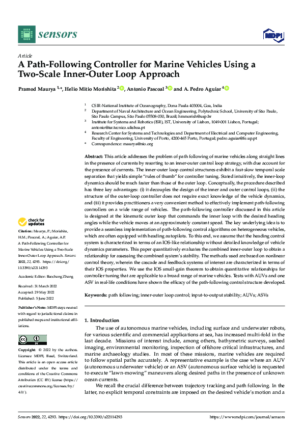 (PDF) A Path-Following Controller for Marine Vehicles Using a Two-Scale Inner-Outer Loop Approach