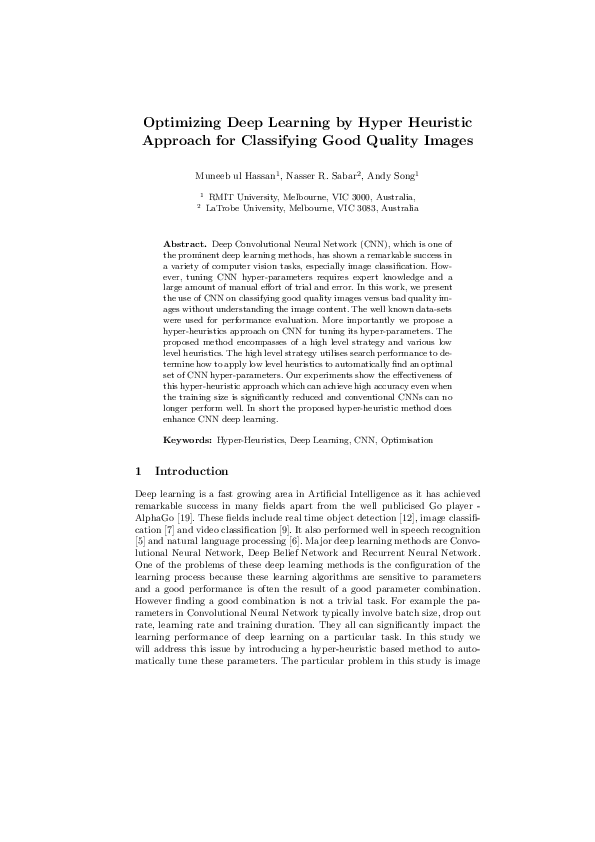 (PDF) Optimising Deep Learning by Hyper-heuristic Approach for Classifying Good Quality Images