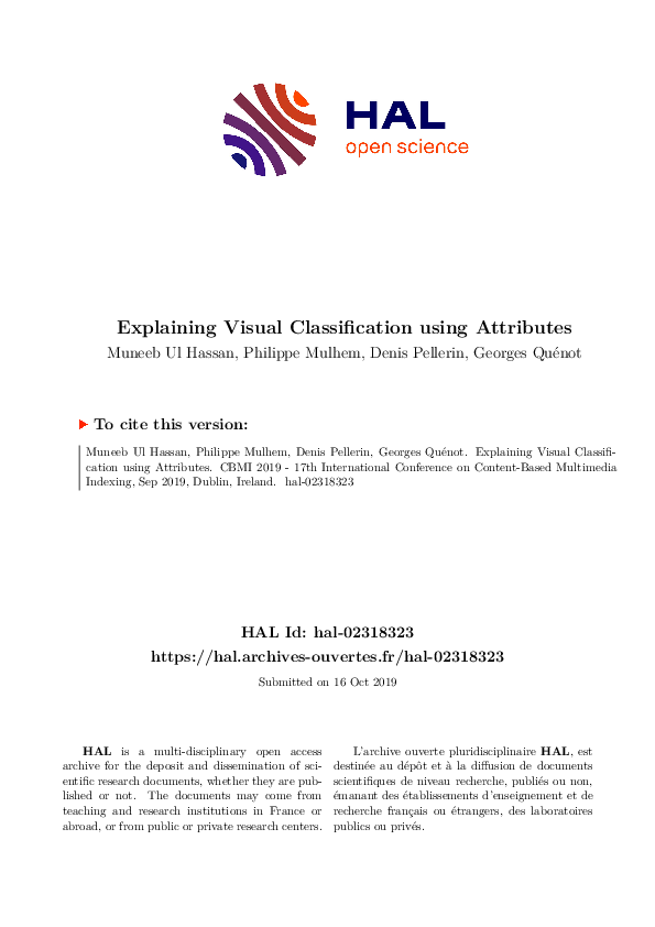 (PDF) Explaining Visual Classification using Attributes