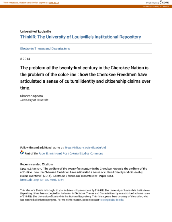 (PDF) The problem of the twenty-first century in the Cherokee Nation is ...