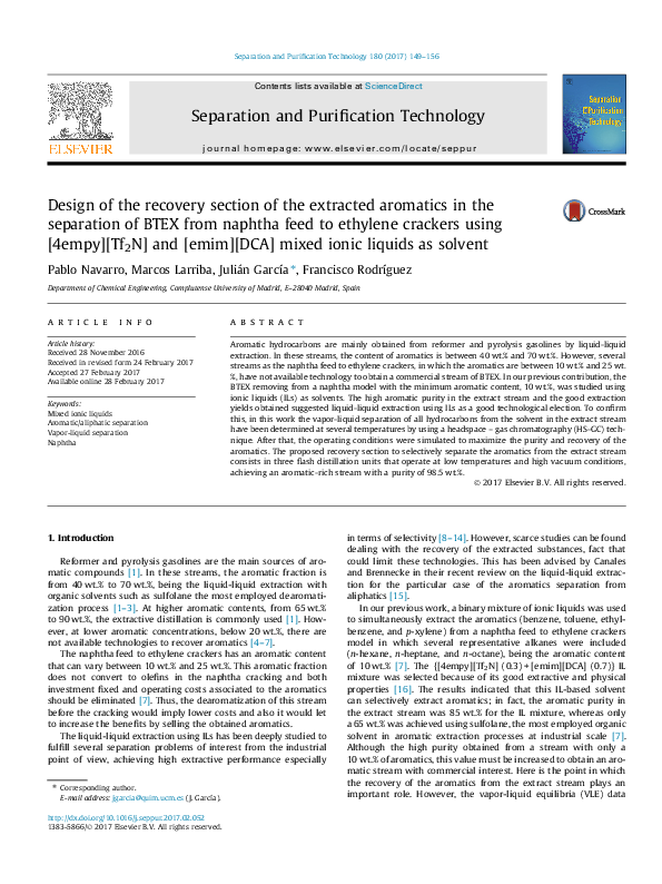 (PDF) Design of the recovery section of the extracted aromatics in the ...