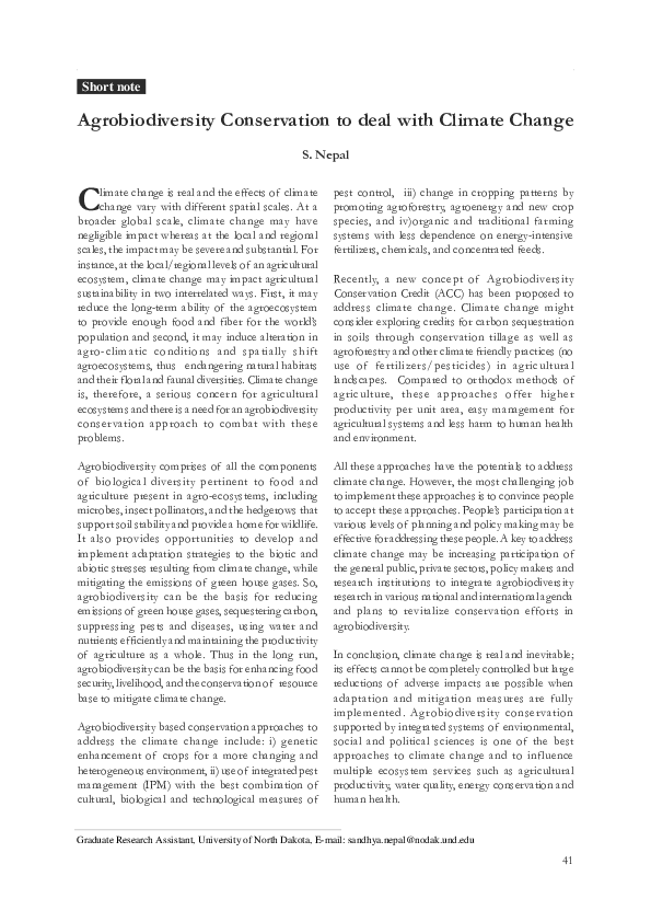 (PDF) Agrobiodiversity Conservation to deal with Climate Change