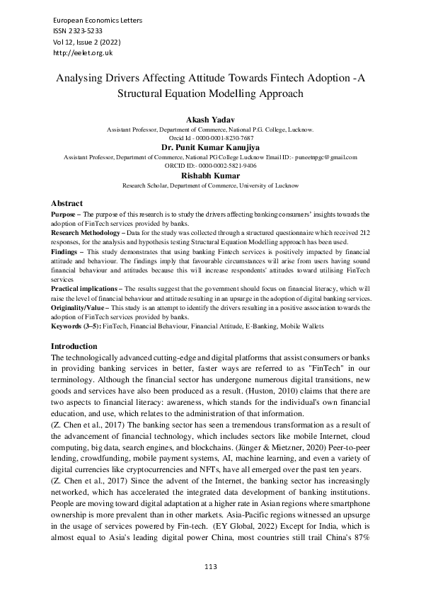 (PDF) Analysing Drivers Affecting Attitude Towards Fintech Adoption -A Structural Equation ...