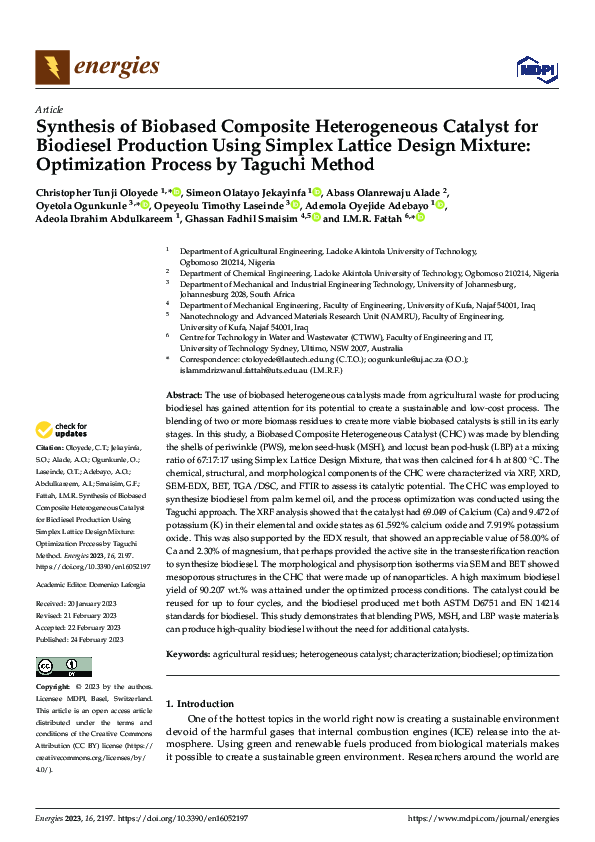 (PDF) Synthesis of Biobased Composite Heterogeneous Catalyst for Biodiesel Production Using ...