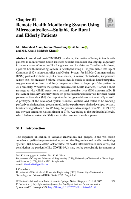 (PDF) Remote Health Monitoring System Using Microcontroller—Suitable for Rural and Elderly Patients