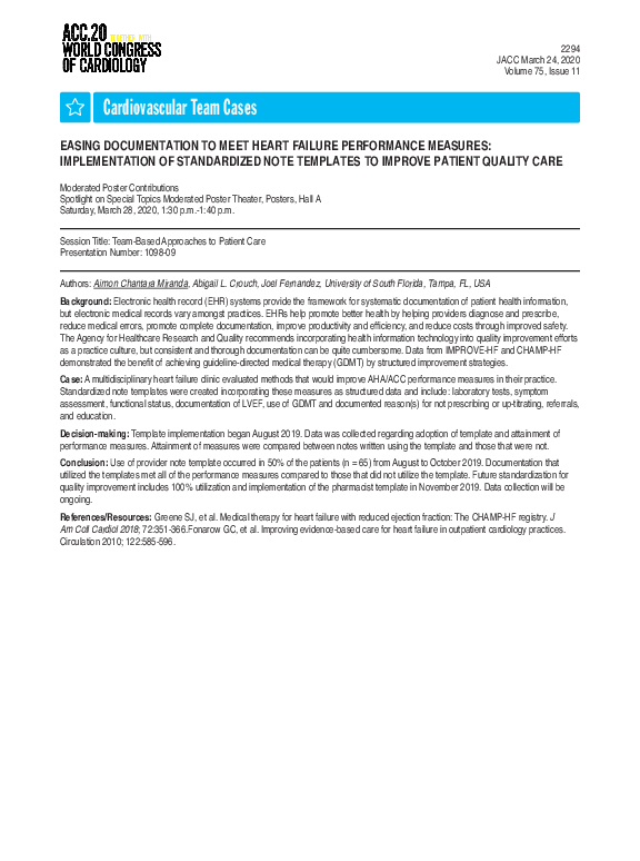 (PDF) Easing Documentation to Meet Heart Failure Performance Measures ...
