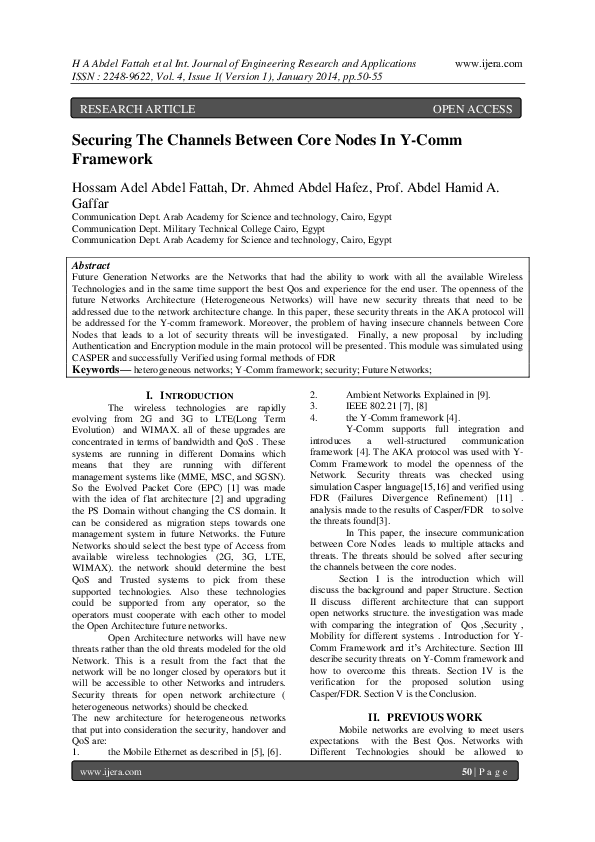 (PDF) Securing The Channels Between Core Nodes In Y-Comm Framework