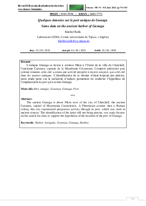(PDF) Quelques données sur le port antique de Gunugu