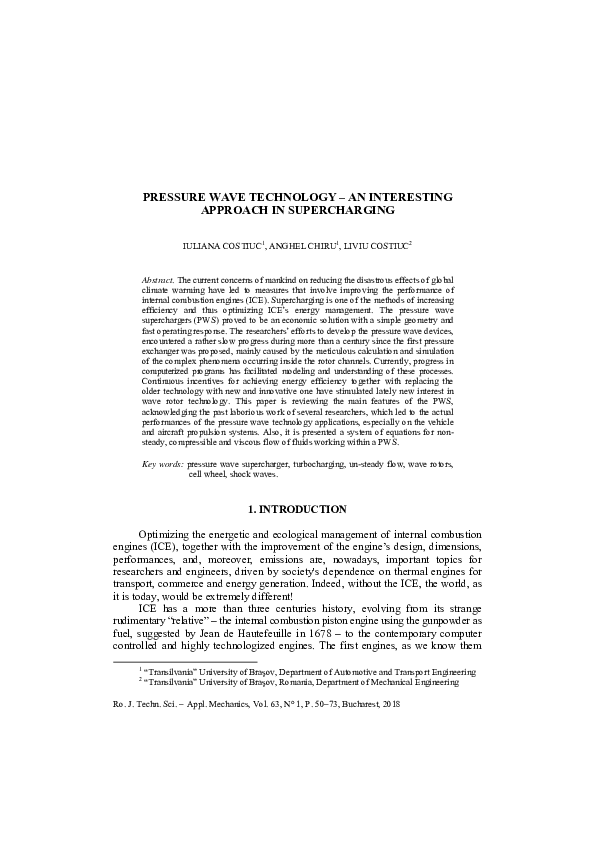 (PDF) Pressure Wave Technology – an Interesting Approach in Supercharging