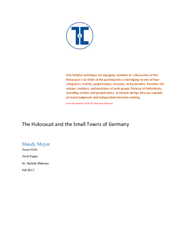 (DOC) The Holocaust and the Small Towns of Germany