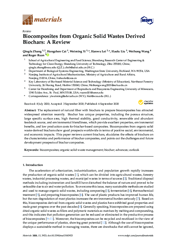 (PDF) Biocomposites from Organic Solid Wastes Derived Biochars: A Review
