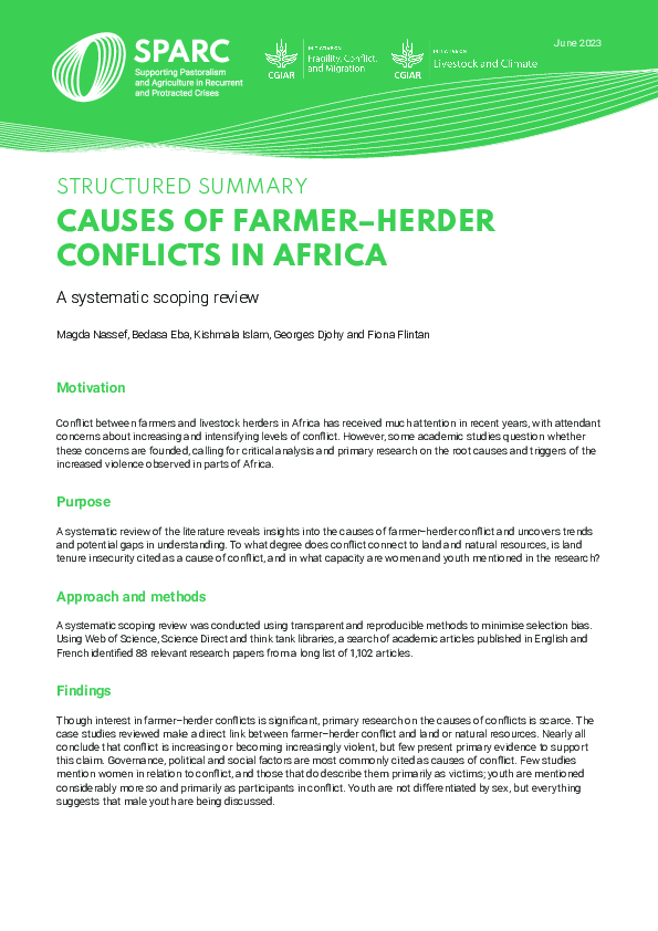 (PDF) STRUCTURED SUMMARY: CAUSES OF FARMER-HERDER CONFLICTS IN AFRICA A systematic scoping review