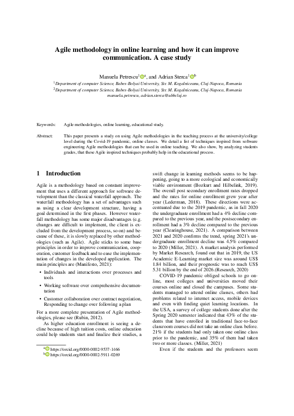 (PDF) Agile methodology in online learning and how it can improve communication. A case study