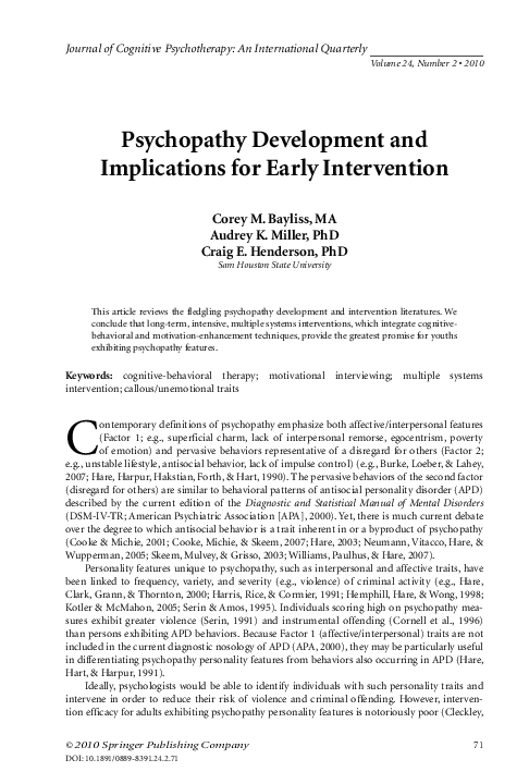 (PDF) Psychopathy Development and Implications for Early Intervention
