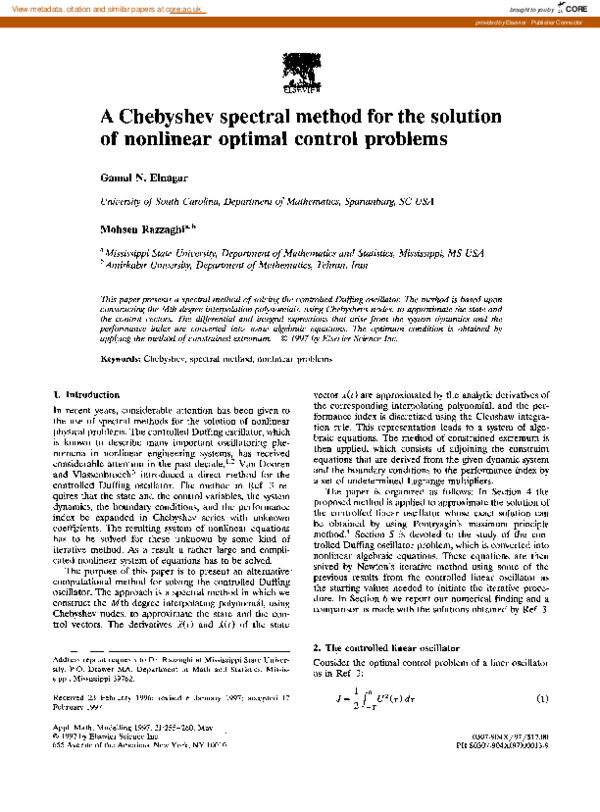 (PDF) A Chebyshev spectral method for the solution of nonlinear optimal control problems