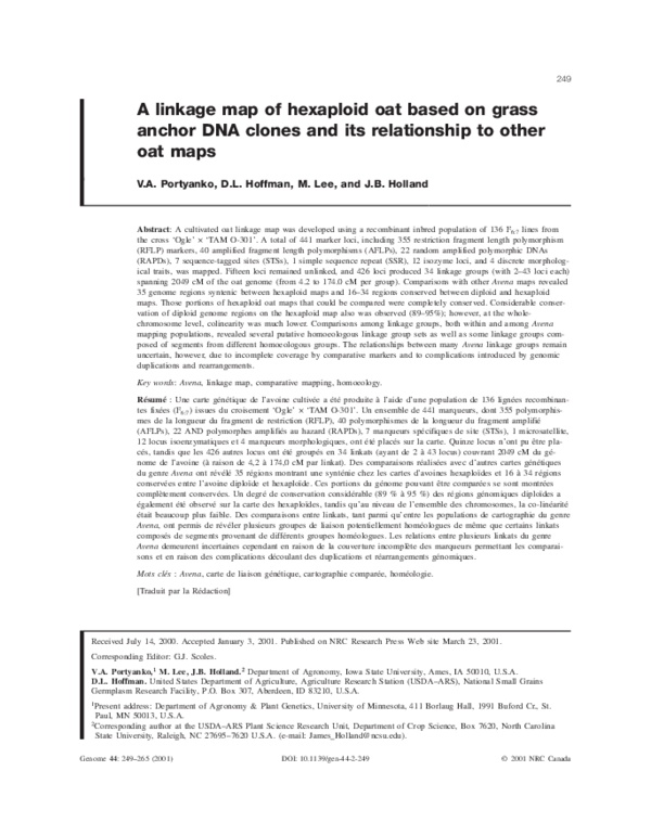 (PDF) A linkage map of hexaploid oat based on grass anchor DNA clones ...