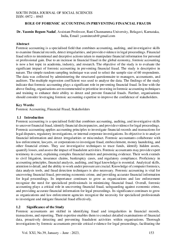 (PDF) ROLE OF FORENSIC ACCOUNTING IN PREVENTING FINANCIAL FRAUDS