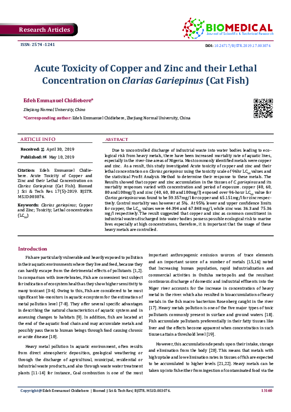 (PDF) Acute Toxicity of Copper and Zinc and their Lethal Concentration ...