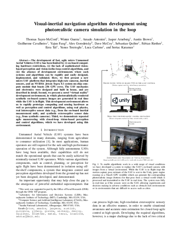 Pdf Visual Inertial Navigation Algorithm Development Using