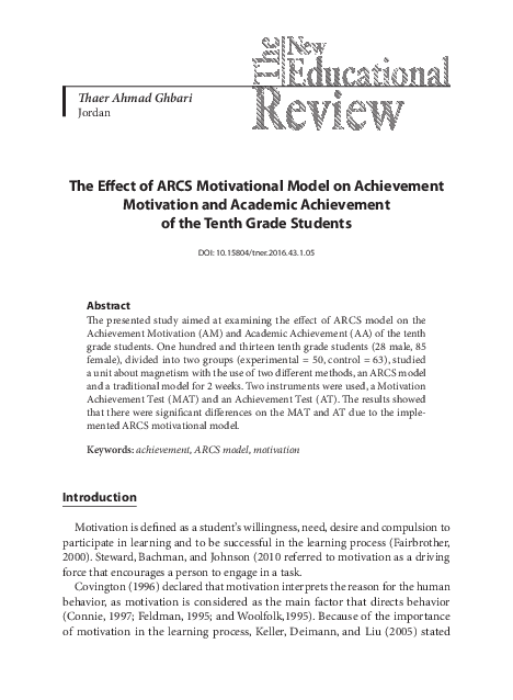 (PDF) The effect of arcs motivational model on achievement motivation ...