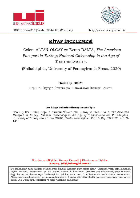 (PDF) Özlem Altan-Olcay ve Evren Balta, The American Passport in Turkey ...