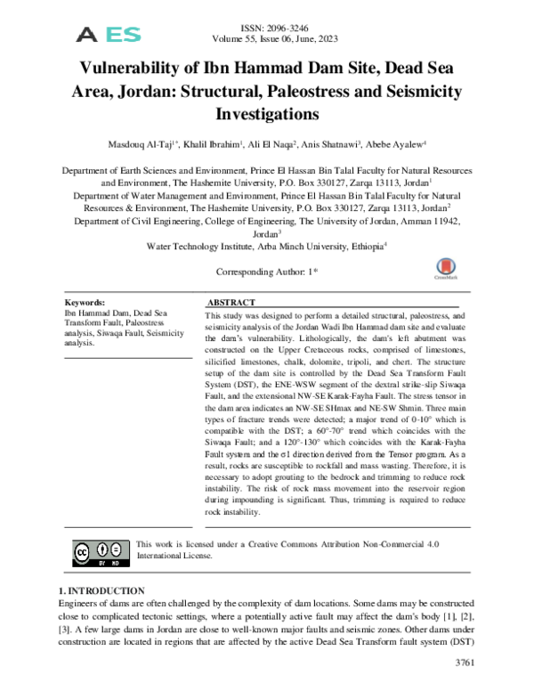 (PDF) Vulnerability of Ibn Hammad Dam Site, Dead Sea Area, Jordan ...