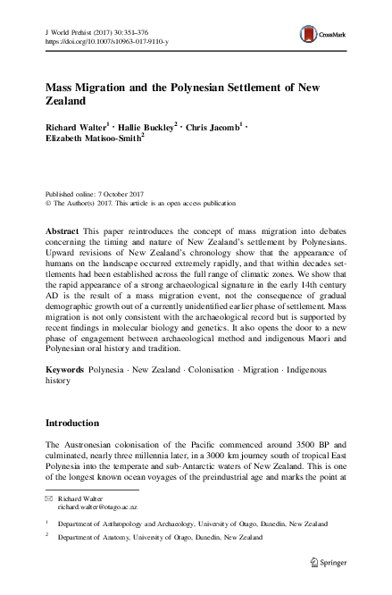 (PDF) Mass Migration and the Polynesian Settlement of New Zealand