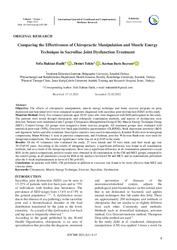 (PDF) Comparing the Effectiveness of Chiropractic Manipulation and ...