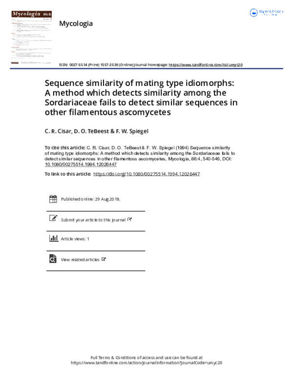 (PDF) Sequence Similarity of Mating Type Idiomorphs: A Method Which ...