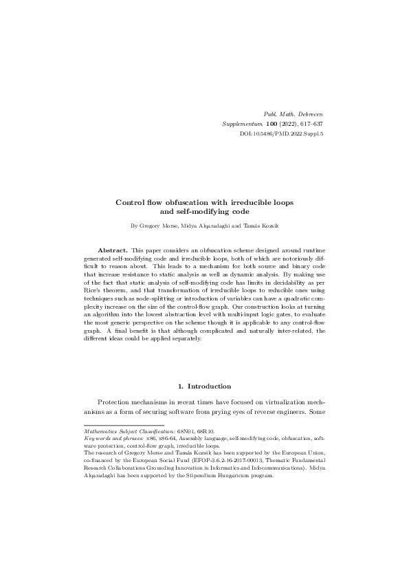 (PDF) Control flow obfuscation with irreducible loops and self-modifying code