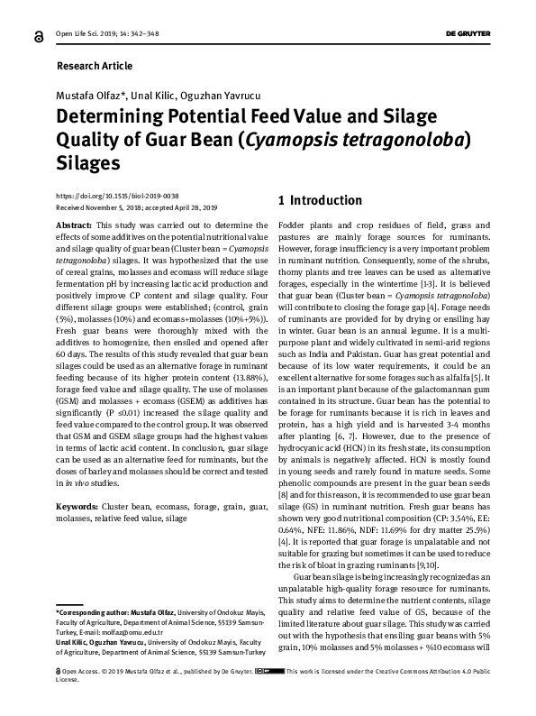 (PDF) Determining Potential Feed Value and Silage Quality of Guar Bean ...