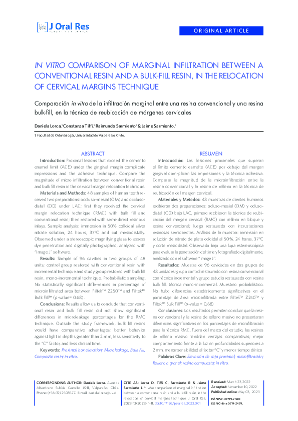 (PDF) IN VITRO COMPARISON OF MARGINAL INFILTRATION BETWEEN A ... (PDF) IN VITRO COMPARISON OF MARGINAL INFILTRATION BETWEEN A ...