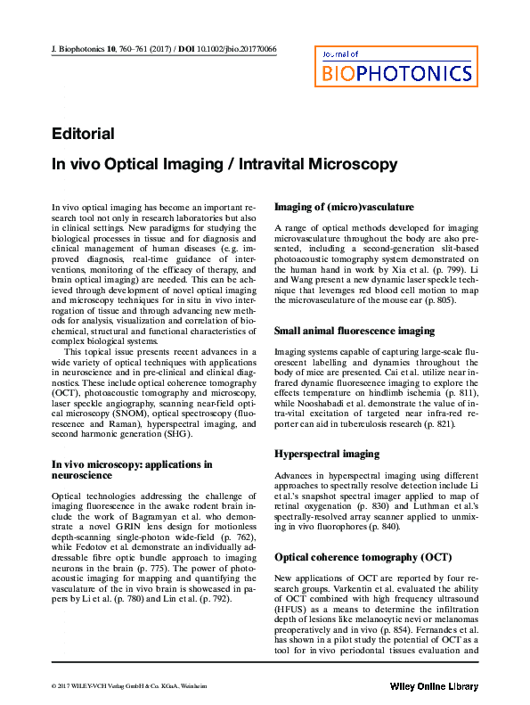 (PDF) In vivo Optical Imaging / Intravital Microscopy