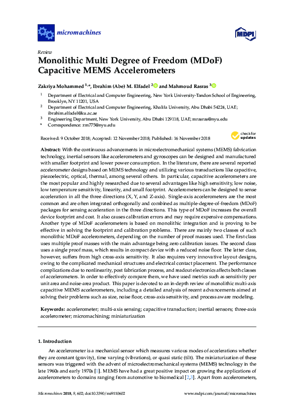 (PDF) Monolithic Multi Degree of Freedom (MDoF) Capacitive MEMS Accelerometers