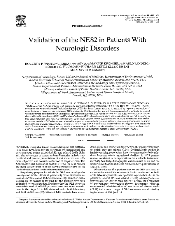 (PDF) Validation of the NES2 in patients with neurologic disorders