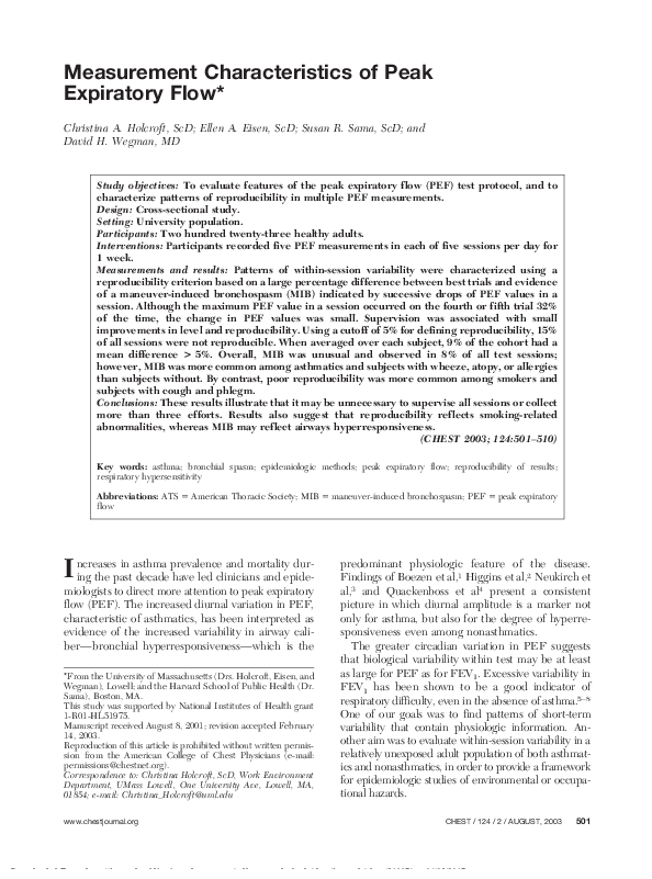 (PDF) Measurement Characteristics of Peak Expiratory Flow