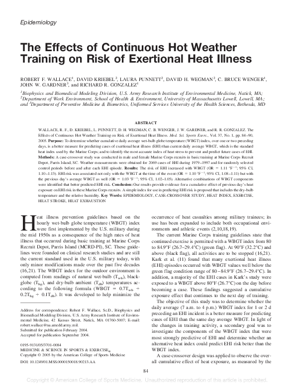 (PDF) The Effects of Continuous Hot Weather Training on Risk of ...