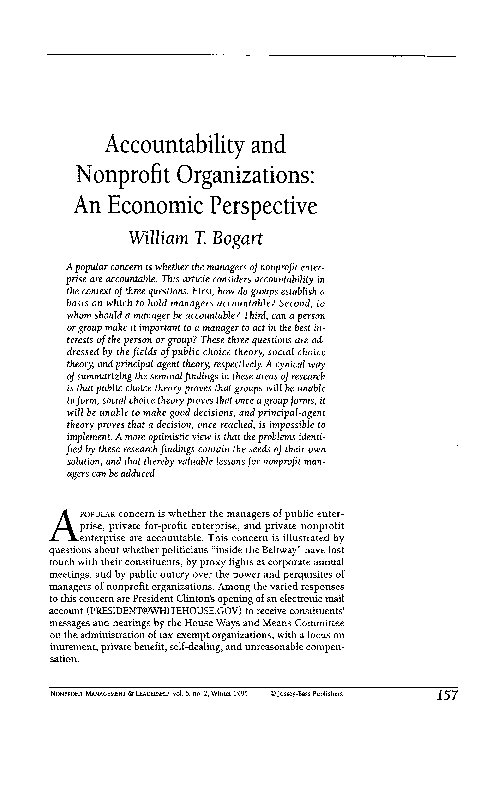 (PDF) Accountability and nonprofit organizations: An economic perspective